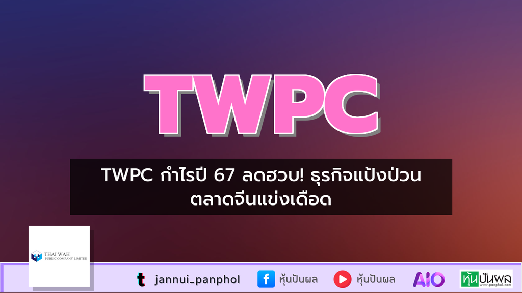 AiO : TWPC กำไรปี 67 ลดฮวบ! ธุรกิจแป้งป่วน ตลาดจีนแข่งเดือด - ข่าวหุ้น