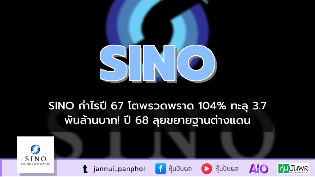 AiO : SINO กำไรปี 67 โตพรวดพราด 104% ทะลุ 3.7 พันล้านบาท! ปี 68 ลุยขยายฐานต่างแดน - ข่าวหุ้น