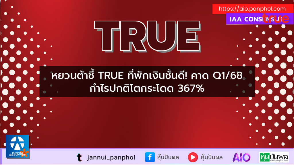 AiO : หยวนต้าชี้ TRUE ที่พักเงินชั้นดี! คาด Q1/68 กำไรปกติโตกระโดด 367% - ข่าวหุ้น