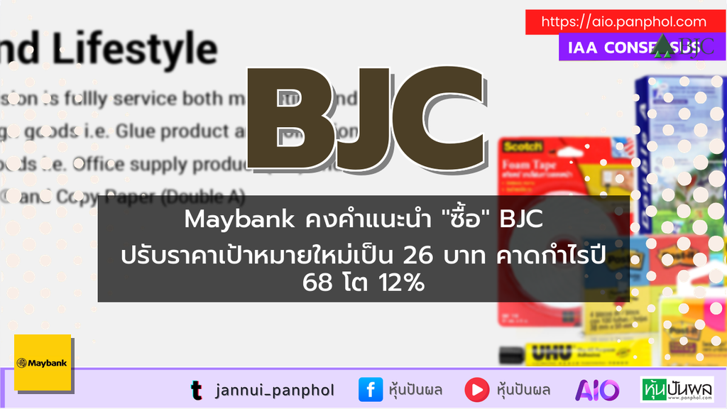 AiO : Maybank คงคำแนะนำ "ซื้อ" BJC ปรับราคาเป้าหมายใหม่เป็น 26 บาท คาดกำไรปี 68 โต 12% - ข่าวหุ้น