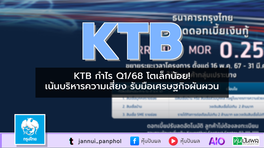AiO : KTB กำไร Q1/68 โตเล็กน้อย! เน้นบริหารความเสี่ยง รับมือเศรษฐกิจผันผวน - ข่าวหุ้น
