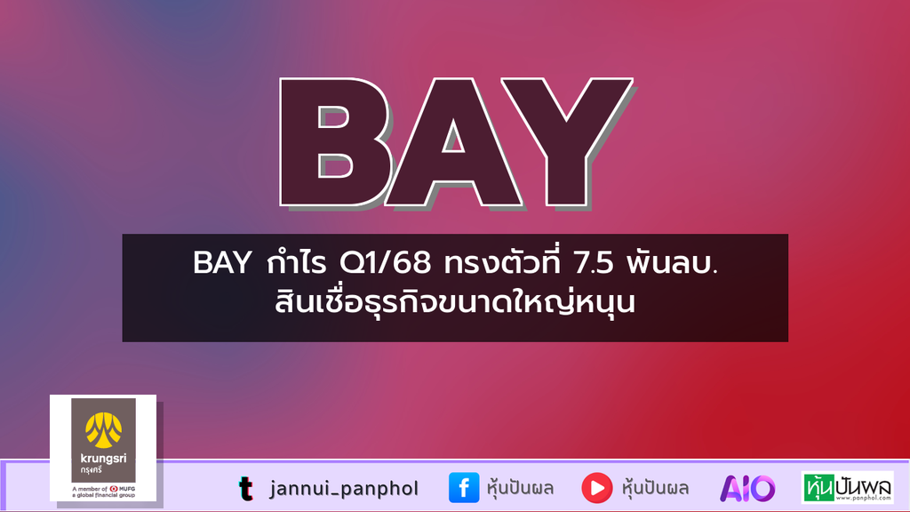 AiO : BAY กำไร Q1/68 ทรงตัวที่ 7.5 พันลบ. สินเชื่อธุรกิจขนาดใหญ่หนุน - ข่าวหุ้น