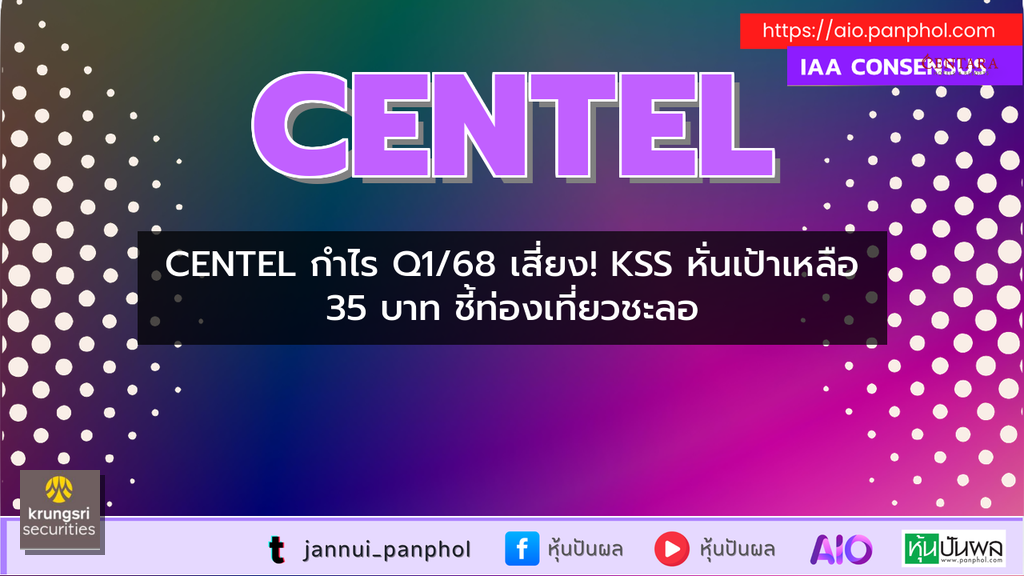 AiO : CENTEL กำไร Q1/68 เสี่ยง! KSS หั่นเป้าเหลือ 35 บาท ชี้ท่องเที่ยวชะลอ - ข่าวหุ้น