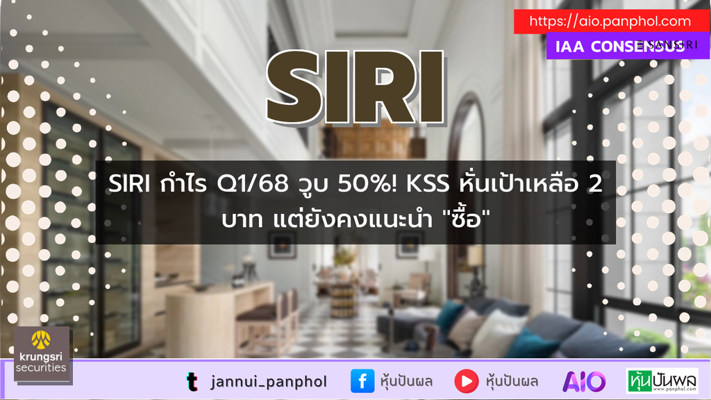 AiO : SIRI กำไร Q1/68 วูบ 50%! KSS หั่นเป้าเหลือ 2 บาท แต่ยังคงแนะนำ "ซื้อ" - ข่าวหุ้น