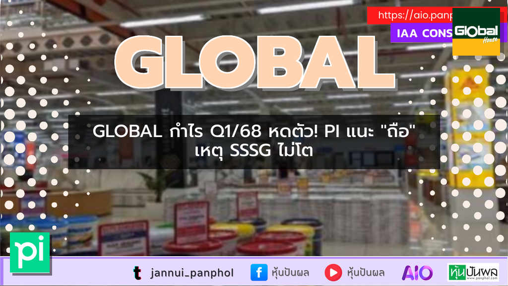 AiO : GLOBAL กำไร Q1/68 หดตัว! PI แนะ "ถือ" เหตุ SSSG ไม่โต - ข่าวหุ้น