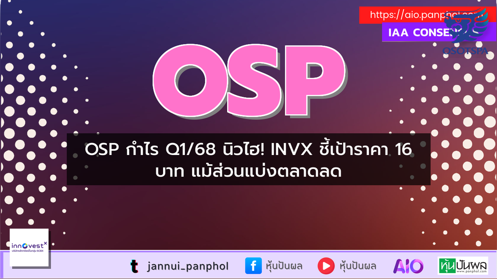 AiO : OSP กำไร Q1/68 นิวไฮ! INVX ชี้เป้าราคา 16 บาท แม้ส่วนแบ่งตลาดลด - ข่าวหุ้น