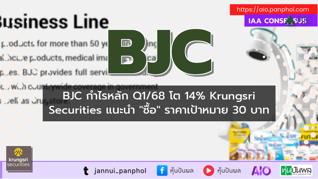 AiO : BJC กำไรหลัก Q1/68 โต 14% Krungsri Securities แนะนำ "ซื้อ" ราคาเป้าหมาย 30 บาท - ข่าวหุ้น