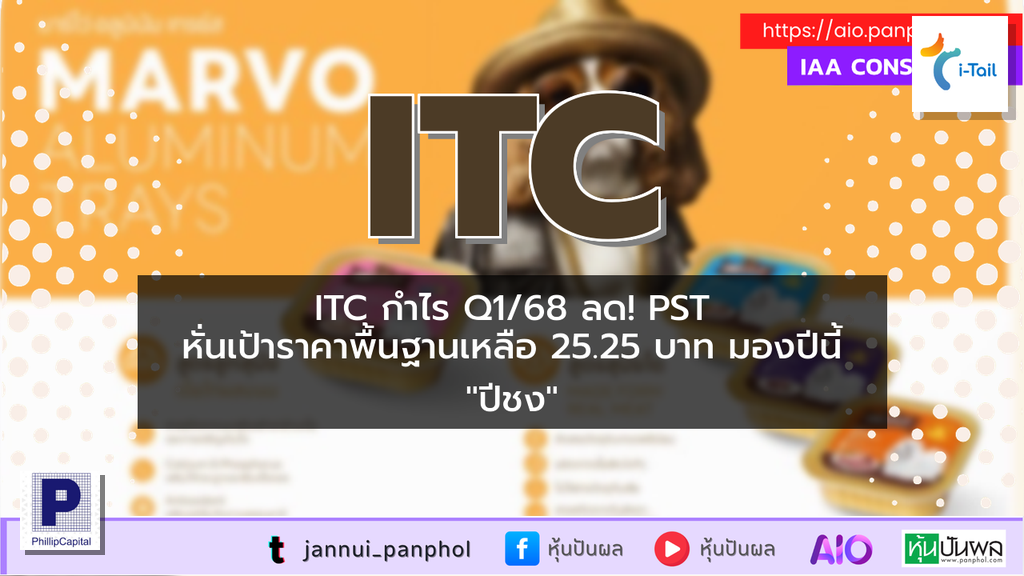AiO : ITC กำไร Q1/68 ลด! PST หั่นเป้าราคาพื้นฐานเหลือ 25.25 บาท มองปีนี้ "ปีชง" - ข่าวหุ้น