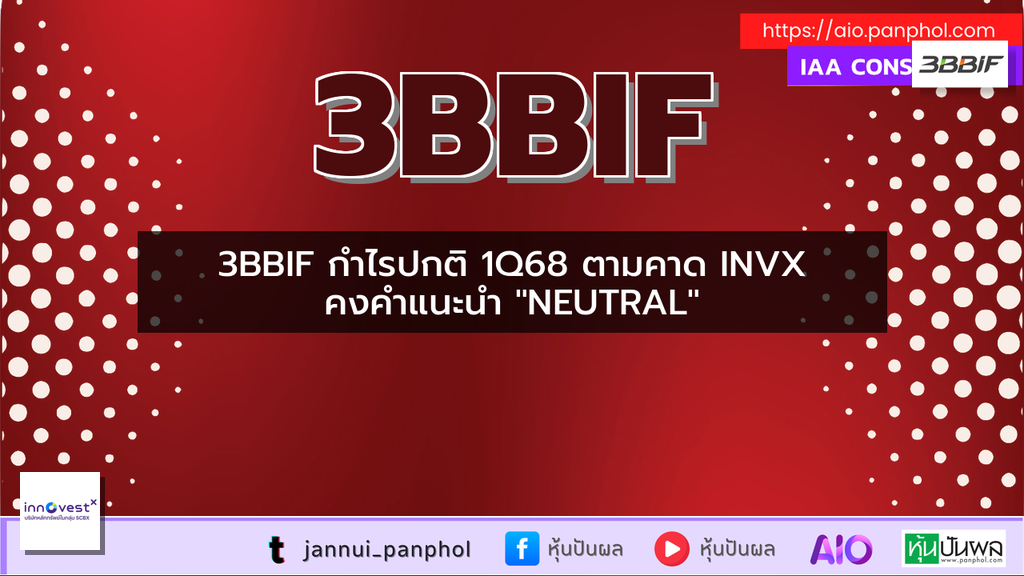 AiO : 3BBIF กำไรปกติ 1Q68 ตามคาด INVX คงคำแนะนำ "NEUTRAL" - ข่าวหุ้น