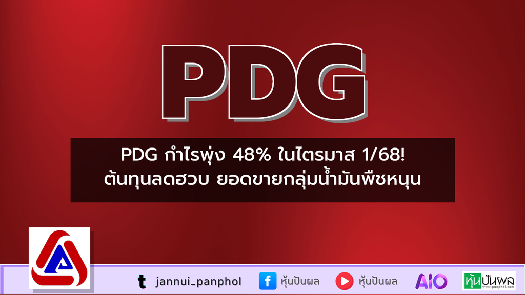 AiO : PDG กำไรพุ่ง 48% ในไตรมาส 1/68! ต้นทุนลดฮวบ ยอดขายกลุ่มน้ำมันพืชหนุน - ข่าวหุ้น