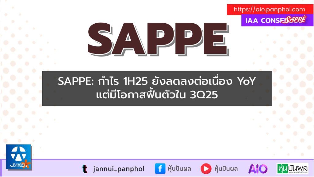 AiO : SAPPE: กำไร 1H25 ยังลดลงต่อเนื่อง YoY แต่มีโอกาสฟื้นตัวใน 3Q25 - ข่าวหุ้น