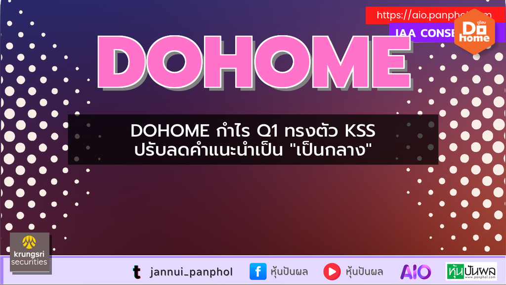 AiO : DOHOME กำไร Q1 ทรงตัว KSS ปรับลดคำแนะนำเป็น "เป็นกลาง" - ข่าวหุ้น