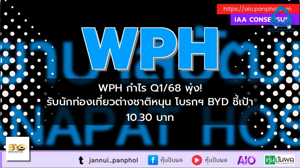 AiO : WPH กำไร Q1/68 พุ่ง! รับนักท่องเที่ยวต่างชาติหนุน โบรกฯ BYD ชี้เป้า 10.30 บาท - ข่าวหุ้น