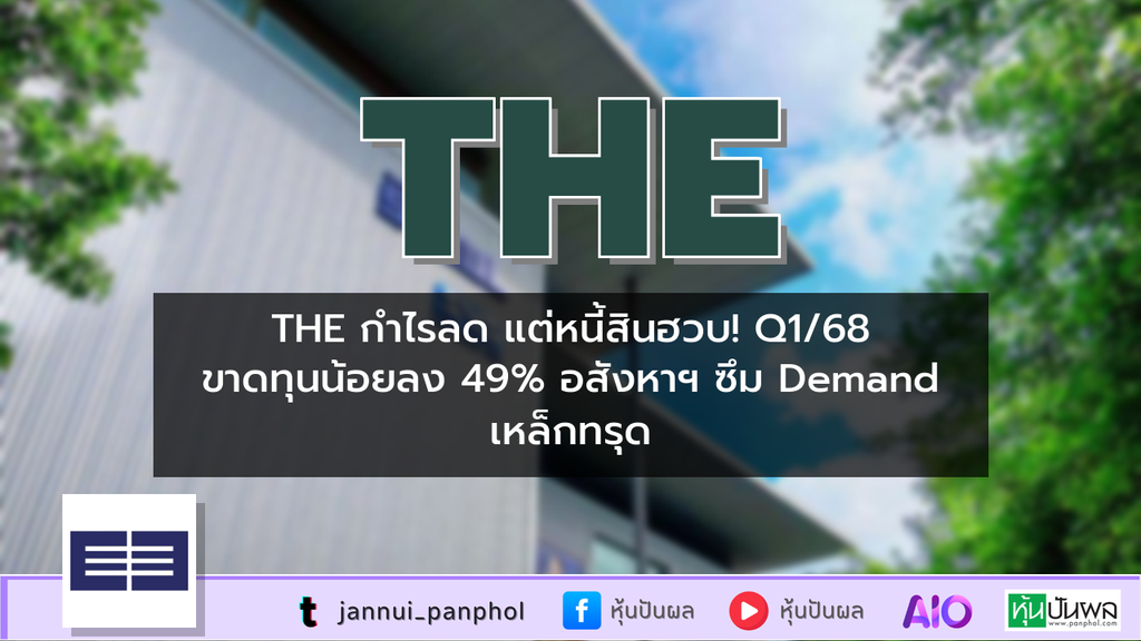 AiO : THE กำไรลด แต่หนี้สินฮวบ! Q1/68 ขาดทุนน้อยลง 49% อสังหาฯ ซึม Demand เหล็กทรุด - ข่าวหุ้น