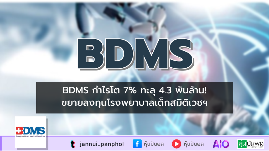 AiO : BDMS กำไรโต 7% ทะลุ 4.3 พันล้าน! ขยายลงทุนโรงพยาบาลเด็กสมิติเวชฯ - ข่าวหุ้น