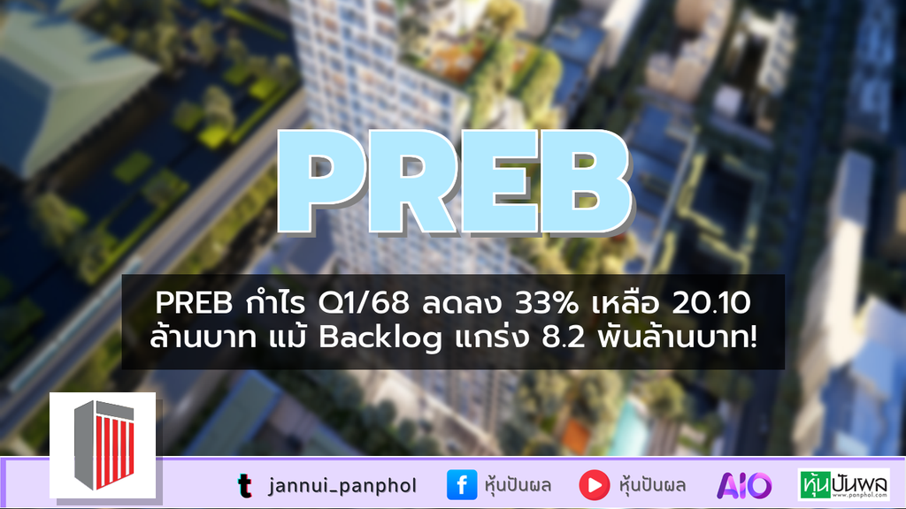 AiO : PREB กำไร Q1/68 ลดลง 33% เหลือ 20.10 ล้านบาท แม้ Backlog แกร่ง 8.2 พันล้านบาท! - ข่าวหุ้น