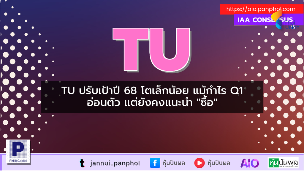 AiO : TU ปรับเป้าปี 68 โตเล็กน้อย แม้กำไร Q1 อ่อนตัว แต่ยังคงแนะนำ "ซื้อ" - ข่าวหุ้น