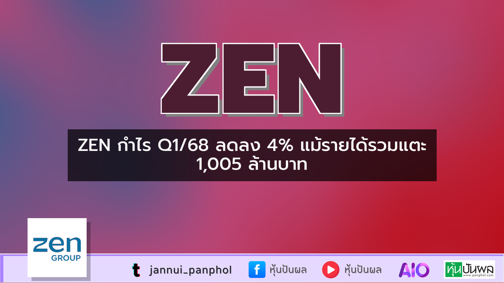 AiO : ZEN กำไร Q1/68 ลดลง 4% แม้รายได้รวมแตะ 1,005 ล้านบาท - ข่าวหุ้น