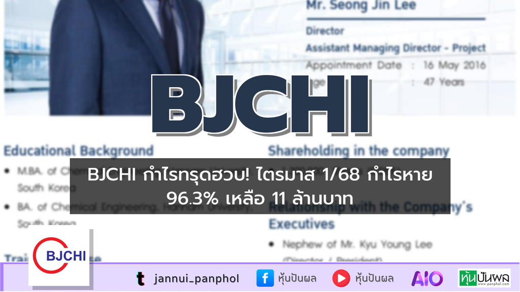 AiO : BJCHI กำไรทรุดฮวบ! ไตรมาส 1/68 กำไรหาย 96.3% เหลือ 11 ล้านบาท - ข่าวหุ้น