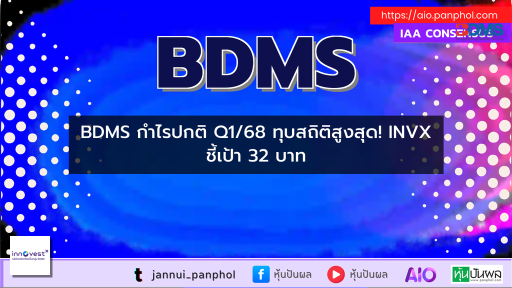 AiO : BDMS กำไรปกติ Q1/68 ทุบสถิติสูงสุด! INVX ชี้เป้า 32 บาท - ข่าวหุ้น