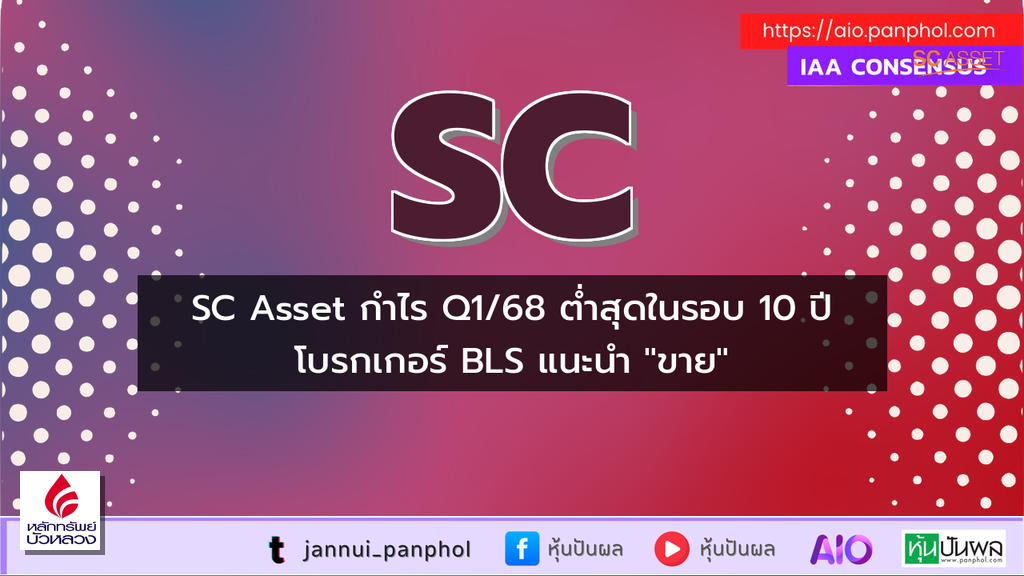 AiO : SC Asset กำไร Q1/68 ต่ำสุดในรอบ 10 ปี โบรกเกอร์ BLS แนะนำ "ขาย" - ข่าวหุ้น