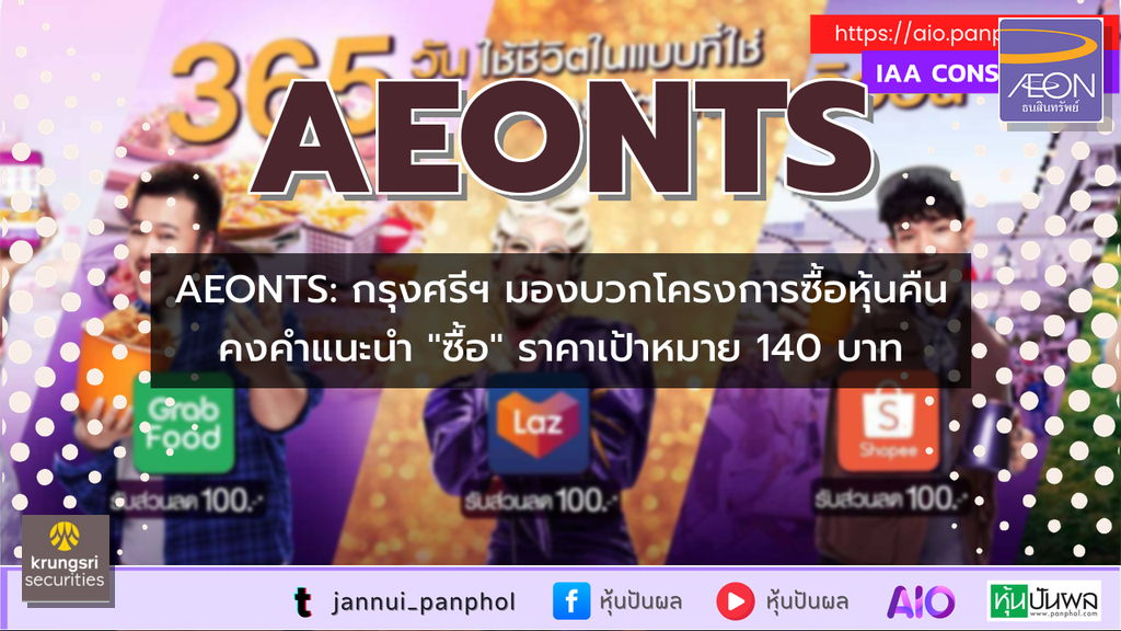 AiO : AEONTS: กรุงศรีฯ มองบวกโครงการซื้อหุ้นคืน คงคำแนะนำ "ซื้อ" ราคาเป้าหมาย 140 บาท - ข่าวหุ้น