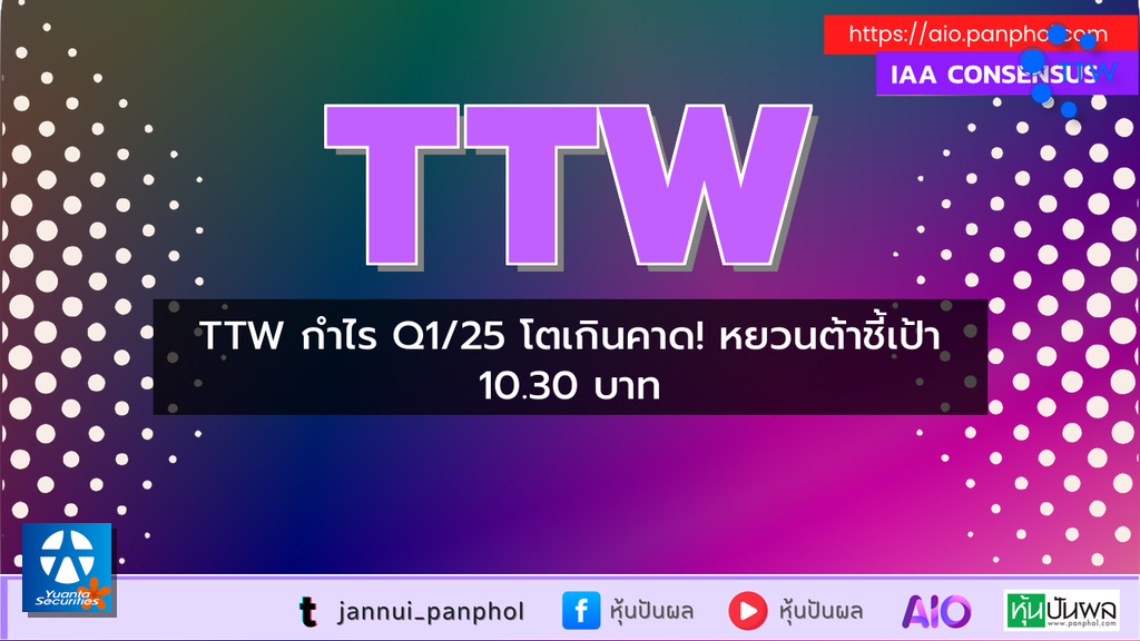 AiO : TTW กำไร Q1/25 โตเกินคาด! หยวนต้าชี้เป้า 10.30 บาท - ข่าวหุ้น