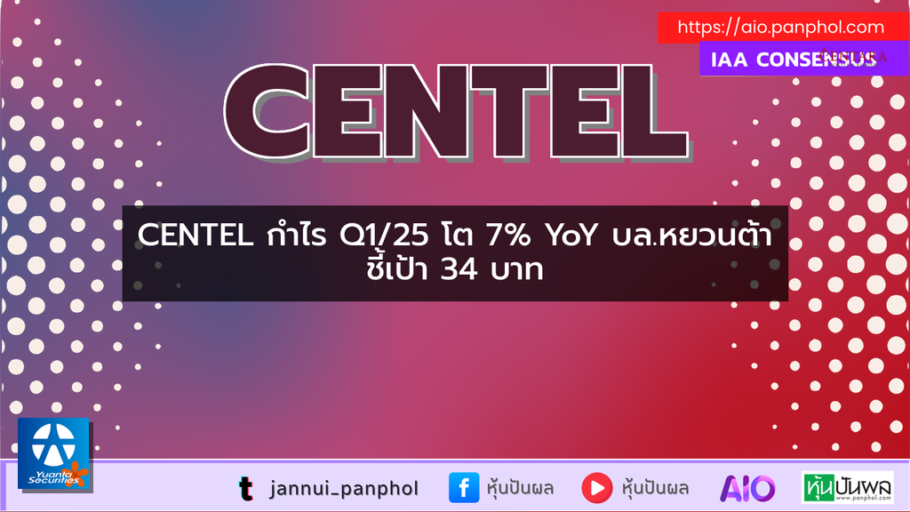 AiO : CENTEL กำไร Q1/25 โต 7% YoY บล.หยวนต้า ชี้เป้า 34 บาท - ข่าวหุ้น