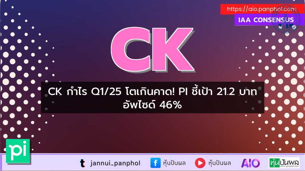 AiO : CK กำไร Q1/25 โตเกินคาด! PI ชี้เป้า 21.2 บาท อัพไซด์ 46% - ข่าวหุ้น