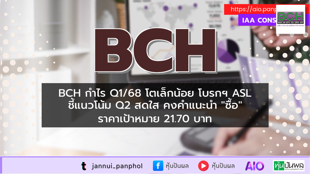 AiO : BCH กำไร Q1/68 โตเล็กน้อย โบรกฯ ASL ชี้แนวโน้ม Q2 สดใส คงคำแนะนำ "ซื้อ" ราคาเป้าหมาย 21.70 ...