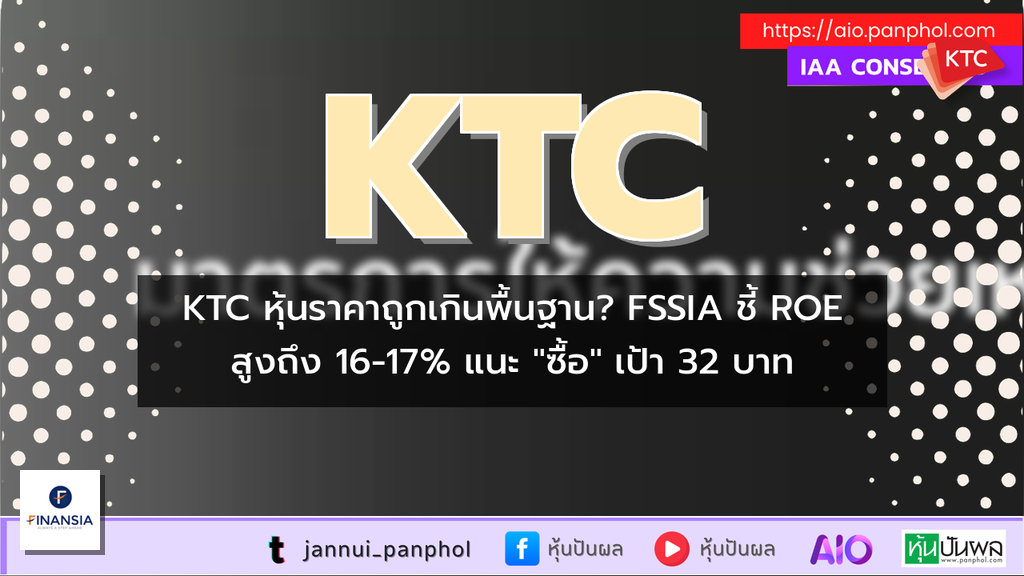 AiO : KTC หุ้นราคาถูกเกินพื้นฐาน? FSSIA ชี้ ROE สูงถึง 16-17% แนะ "ซื้อ" เป้า 32 บาท - ข่าวหุ้น