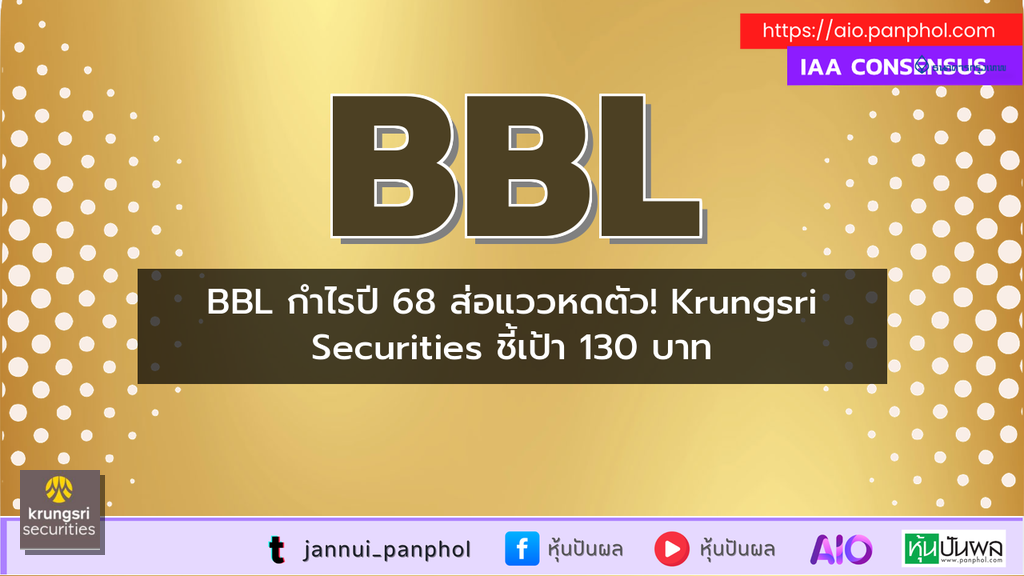 AiO : BBL กำไรปี 68 ส่อแววหดตัว! Krungsri Securities ชี้เป้า 130 บาท - ข่าวหุ้น