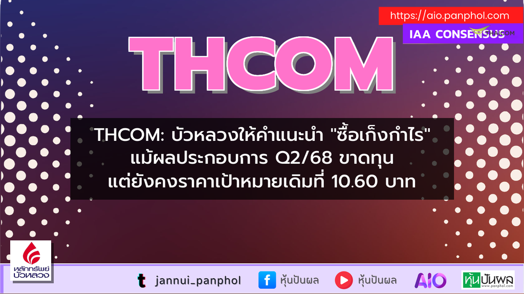 AiO : THCOM: บัวหลวงให้คำแนะนำ "ซื้อเก็งกำไร" แม้ผลประกอบการ Q2/68 ขาดทุน แต่ยังคงราคาเป้าหมาย ...