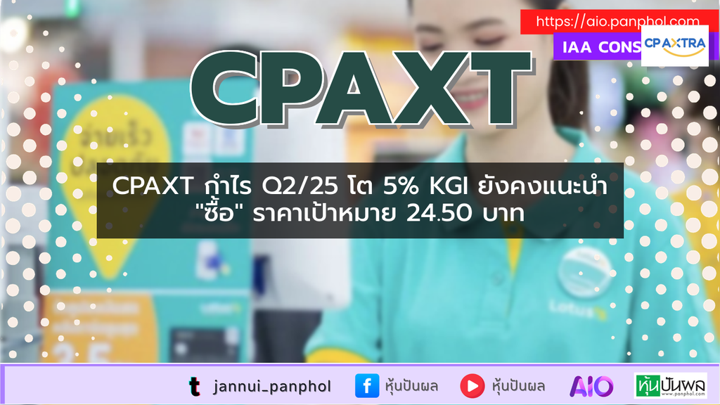 AiO : CPAXT กำไร Q2/25 โต 5% KGI ยังคงแนะนำ "ซื้อ" ราคาเป้าหมาย 24.50 บาท - ข่าวหุ้น