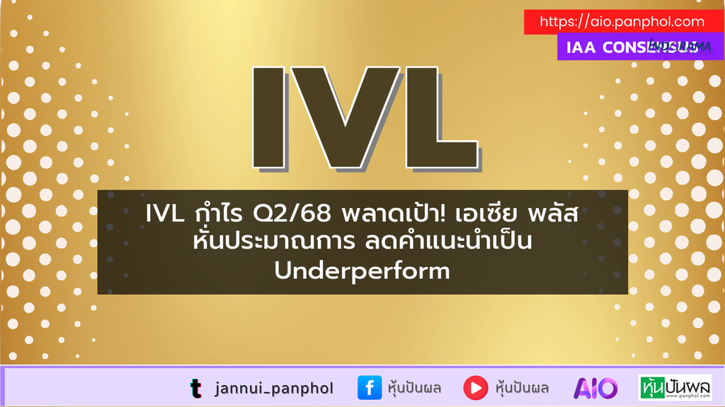 AiO : IVL กำไร Q2/68 พลาดเป้า! เอเซีย พลัส หั่นประมาณการ ลดคำแนะนำเป็น Underperform - ข่าวหุ้น