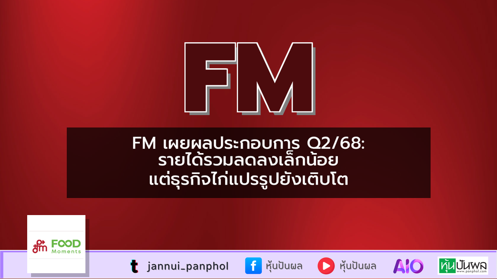 AiO : FM เผยผลประกอบการ Q2/68: รายได้รวมลดลงเล็กน้อย แต่ธุรกิจไก่แปรรูปยังเติบโต - ข่าวหุ้น