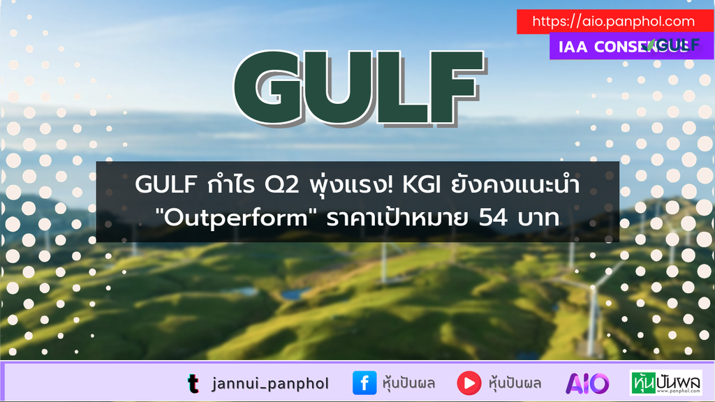 AiO : GULF กำไร Q2 พุ่งแรง! KGI ยังคงแนะนำ "Outperform" ราคาเป้าหมาย 54 บาท - ข่าวหุ้น